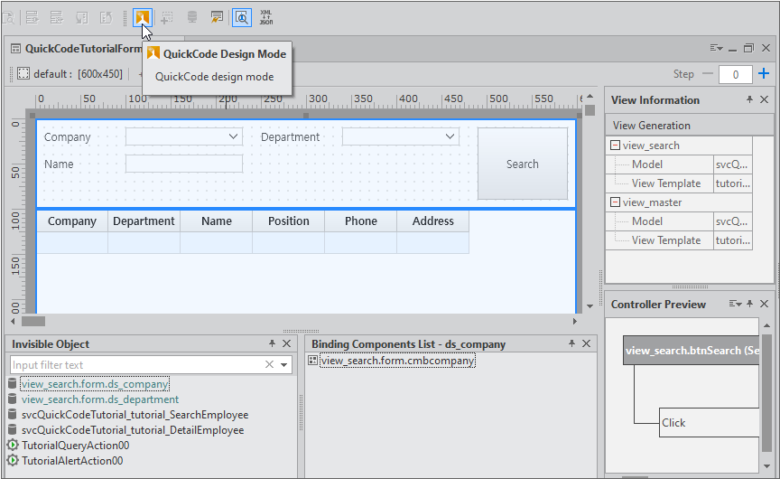 QuickCode 샘플이 포함된 프로젝트 만들기